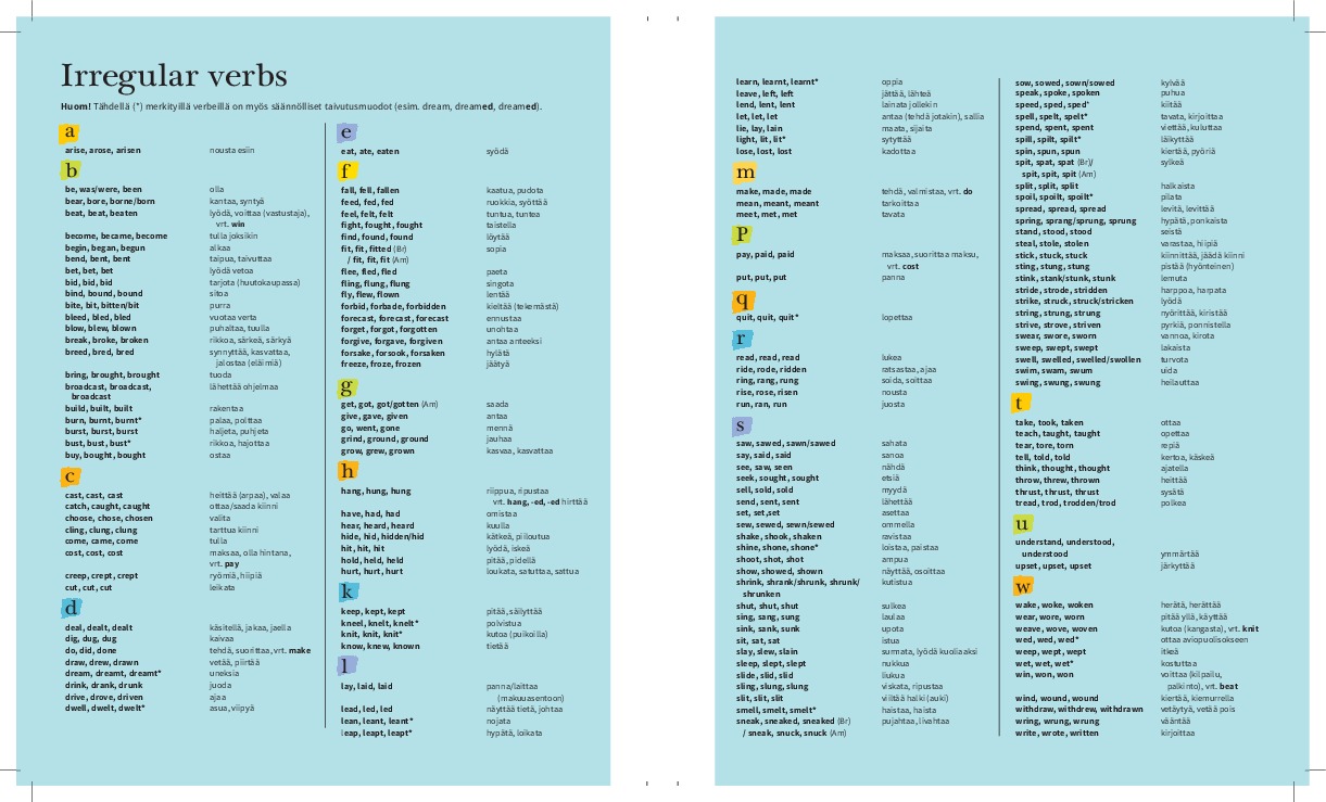 epäsäännölliset verbit